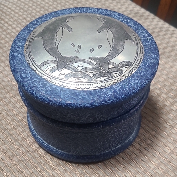 Accents | Dolphin Trinket Box Mango Wood Round Jewelry Storage Vanity ...